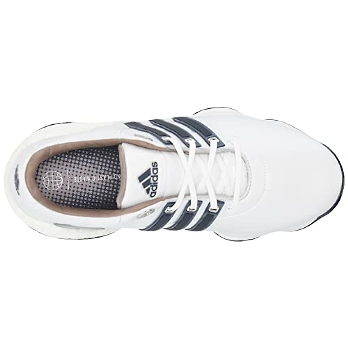 adidas Men's TOUR360 22 Golf Shoes, Footwear White/Silver Metallic/Team Navy Blue, 10