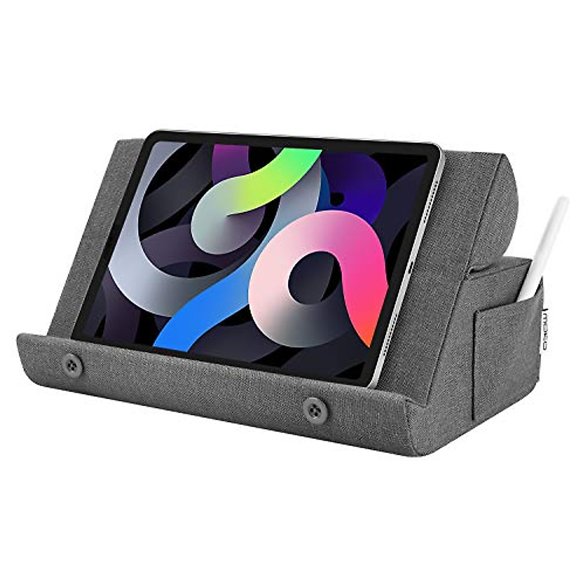 MoKo Tablet Pillow Holder, Foldable Soft Pillow Tablet Stand Up to 12.9", Sofa Throw Pillow for Xmas Gift, eReader, Fit with iPad 9 2021, iPad Mini 6, iPad Pro 12.9/11 2022,Galaxy Tab S7, Dark Gray
