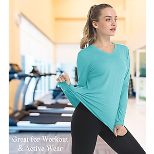 EKLENTSON Women Long Sleeve Workout Shirts UV Protection Shirt V-Neck Active Tops Casual Sports T-shirts Quick Dry Activewear Shirt Light Green
