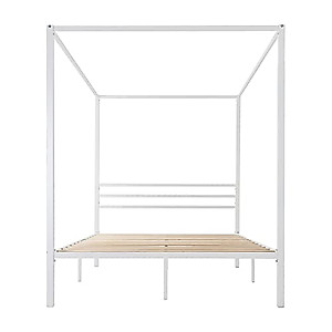 ikalido Full Size Metal Canopy Bed Frame, Modern Four-Poster Platform Bed Frame, Mattress Foundation with Wood Slat Support/Under-Bed Storage Space/No Box Spring Needed/White