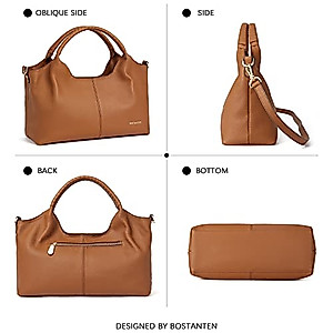 BOSTANTEN Genuine Leather Purses for Women Designer Handbags Crossbody Shoulder Bags Top Handle Satchel Brown