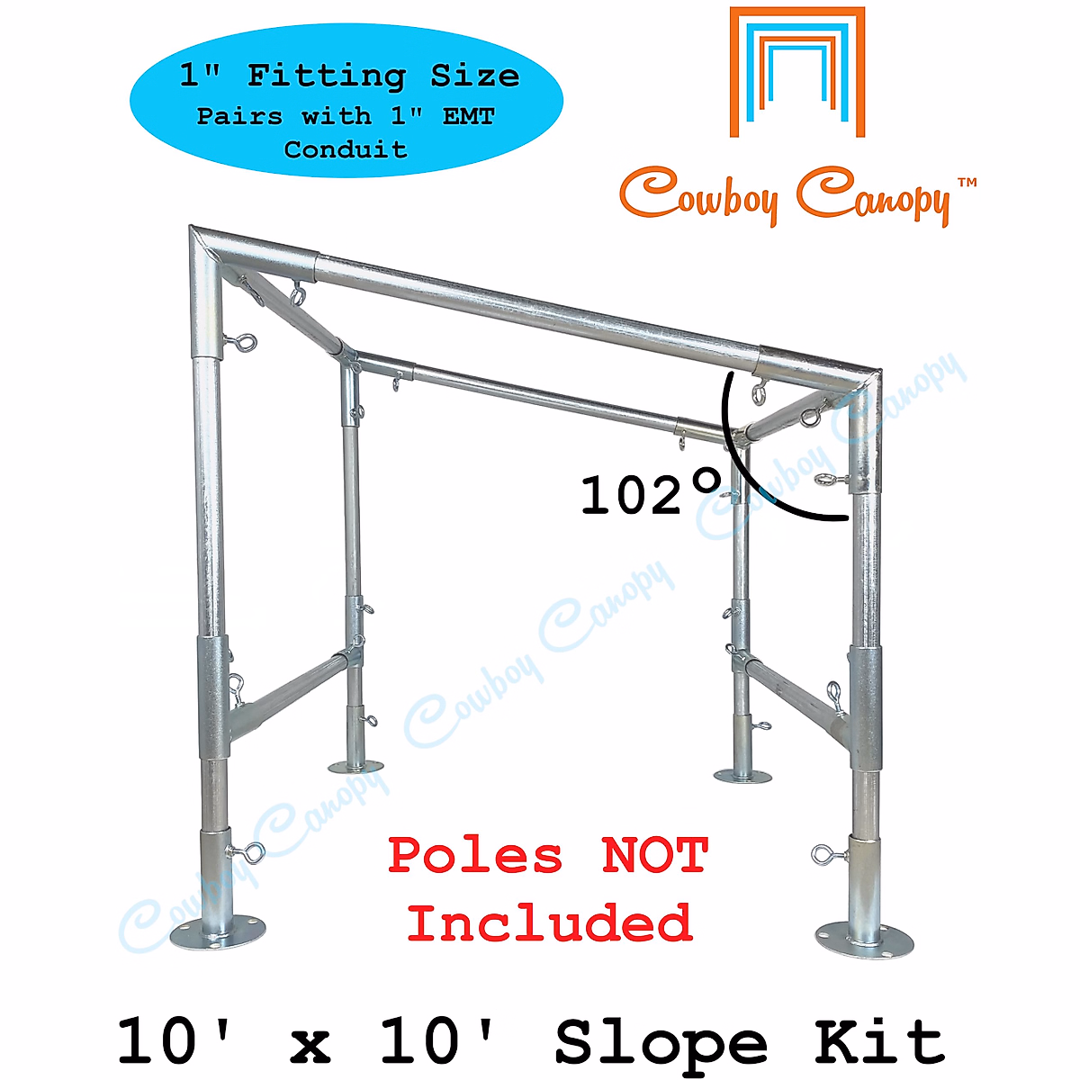 10' x 10' Slope, Lean-to Canopy Fittings Kit, DIY Metal Carport Frame Parts, 1" EMT