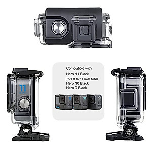 SOONSUN Waterproof Case for GoPro Hero 11 Black/Hero 10 Black/Hero 9 Black, 60M Underwater Protective Dive Housing Case with Cold Shoe Mount Adapter for GoPro Hero 11 10 9 Black Action Camera