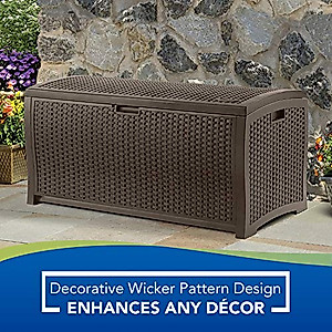 Suncast 73-Gallon Medium Deck Box - Lightweight Resin Indoor/Outdoor Storage Container and Seat, Mocha Brown & 22-Gallon Small Deck Box - Lightweight Resin Indoor/Outdoor Storage Container and Seat