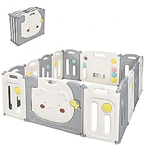 Costzon Baby Playpen, 14 Panel Foldable Thicken Kids Safety Play Fence with Storage Bag, Door with Safety Lock, 14 Rubber Suction Cups, HDPE Material BPA Free, Adjustable Shape, for Indoor Outdoor