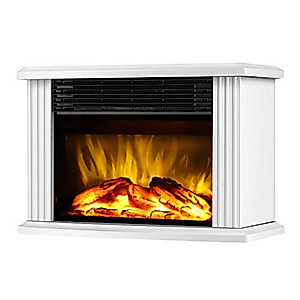 DONYER POWER Mini Electric Fireplace Tabletop Portable Heater,14'' (White, Metal)