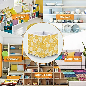 Kigai Yellow Flower Cube Storage Bins - 11x11x11 In Large Foldable Storage Basket Fabric Storage Baskes Organizer for Toys, Books, Shelves, Closet, Home Decor