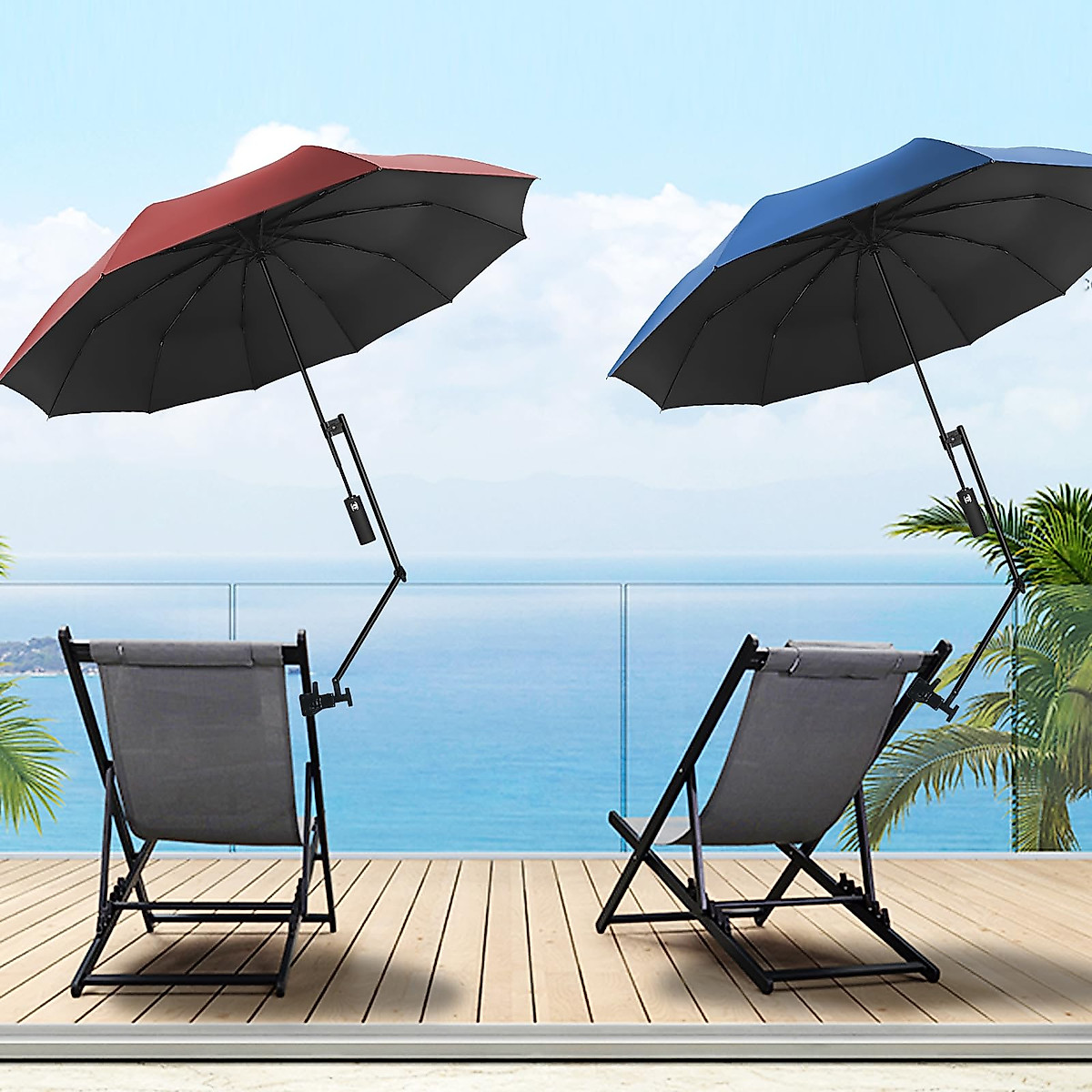 UPF 50+ Beach Umbrella with Adjustable Universal Clamp