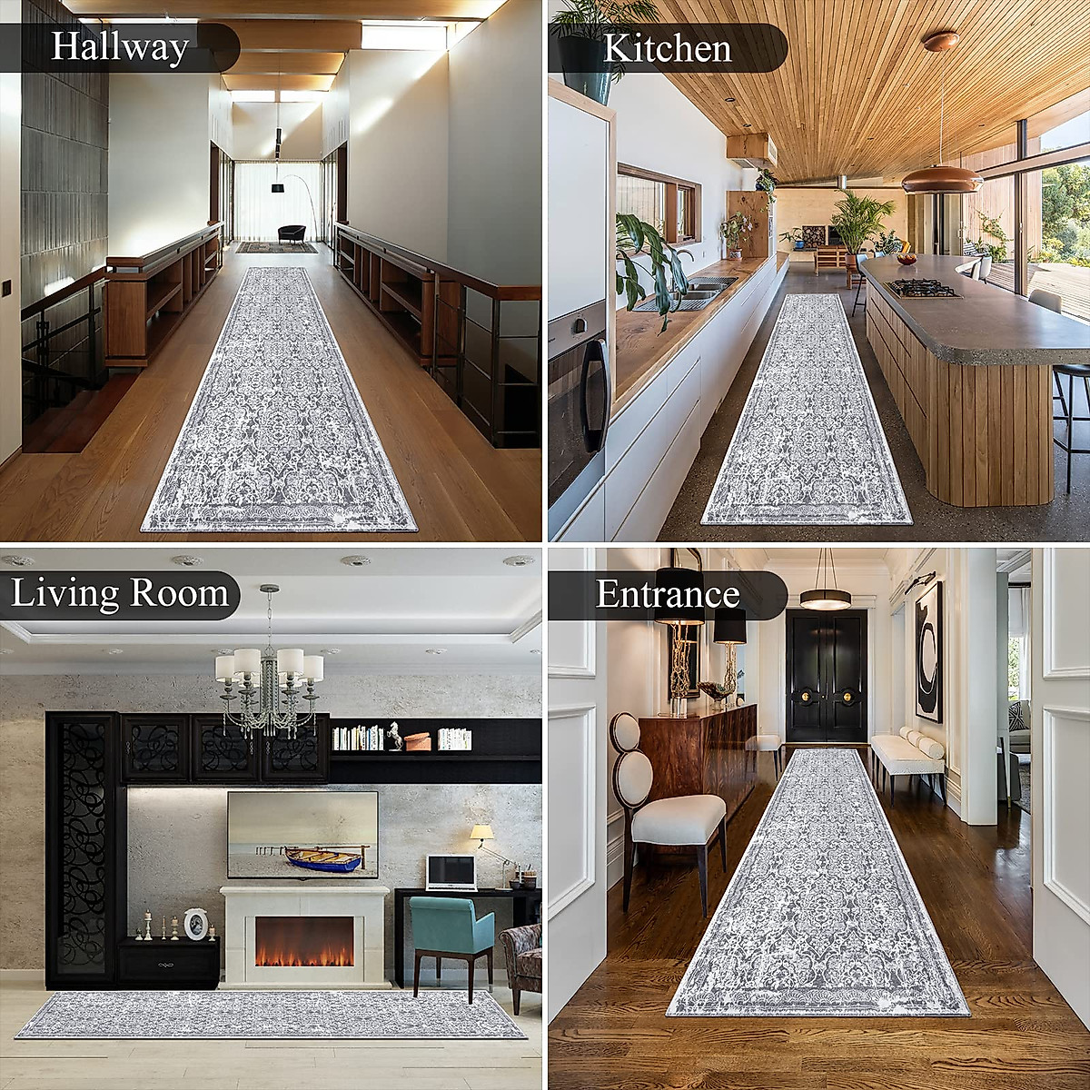 Vaukki Hallway Runner Rug, Vintage Shaggy Soft Laundry Rug Runner, Non Slip Entryway Runner Mat, Washable Farmhouse Kitchen Area Carpet for Bathroom, Entryway and Bedroom (2'6'' X 10', Grey)