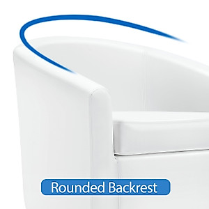 Topeakmart Faux Leather Club Chair, Modern Accent Chair and Cozy Barrel Chair with Sturdy Wood Legs for Living Room Bedroom Reception Room, White