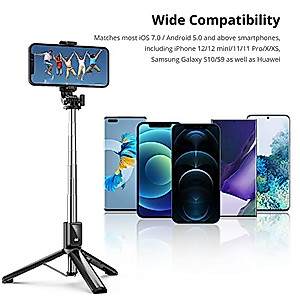 ATUMTEK 40" Selfie Stick Tripod, Extendable Bluetooth Selfie Stick with Wireless Remote for iPhone 13/12/12 Pro/11/11 Pro/XS/XR/X/8/7 Plus, Samsung, Google, LG, Sony, Huawei Smartphones, Black