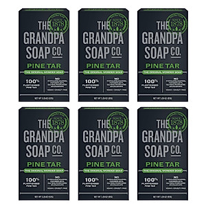 The Grandpa Soap Company Pine Tar Bar Soap for Men- Made With Pine Tar Oil, 3 in 1 Cleanser Deodorizer and Moisturizer, Dermatologist Tested, Safe for Sensitive Skin, 3.25 Oz, 6 Pack