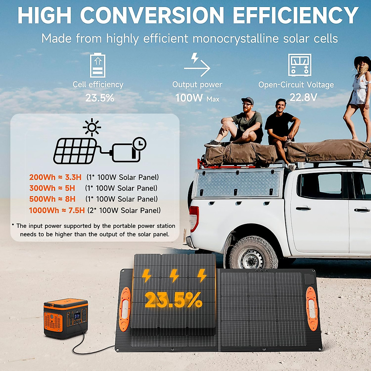 TWELSEAVAN 100W Solar Panel for Jackery/EF/Bluetti/Anker/Goal Zero Power Station, IP68 Waterproof 23.5% Efficiency ETFE Portable Foldable Solar Charger with Adjustable Kickstand for Camping Outdoor
