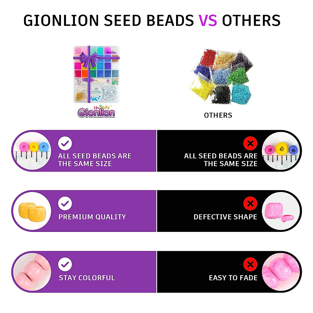 Gionlion 9000 Pcs 3mm Glass Seed Beads for Jewelry Making,24 Colors Seed Beads Friendship Preppy Bracelet Making Kit with Letter Beads Charms Kit and Elastic Strings