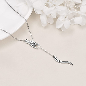 YAFEINI Italian Horn Hand Necklace Sterling Silver Cornicello and Mano Cornuto Good Luck Protection Amulet Pendant Jewelry for Women