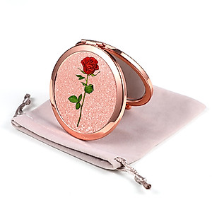 Dynippy Compact Mirror Rose Gold Makeup Mirror Folding Mini Pocket Mirror Portable Hand Mirror Double-Sided 2 x 1x Magnification for Woman Girls A-Red Rose