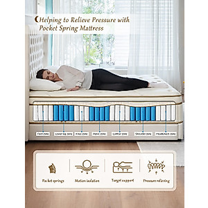 SURLUNKEYS Gel Foam Hybrid Mattress - Euro Top 14 Inch Queen Mattress with Pocket Spring for Motion Isolating, Medium Firm Mattress in a Box, 120-night Trial