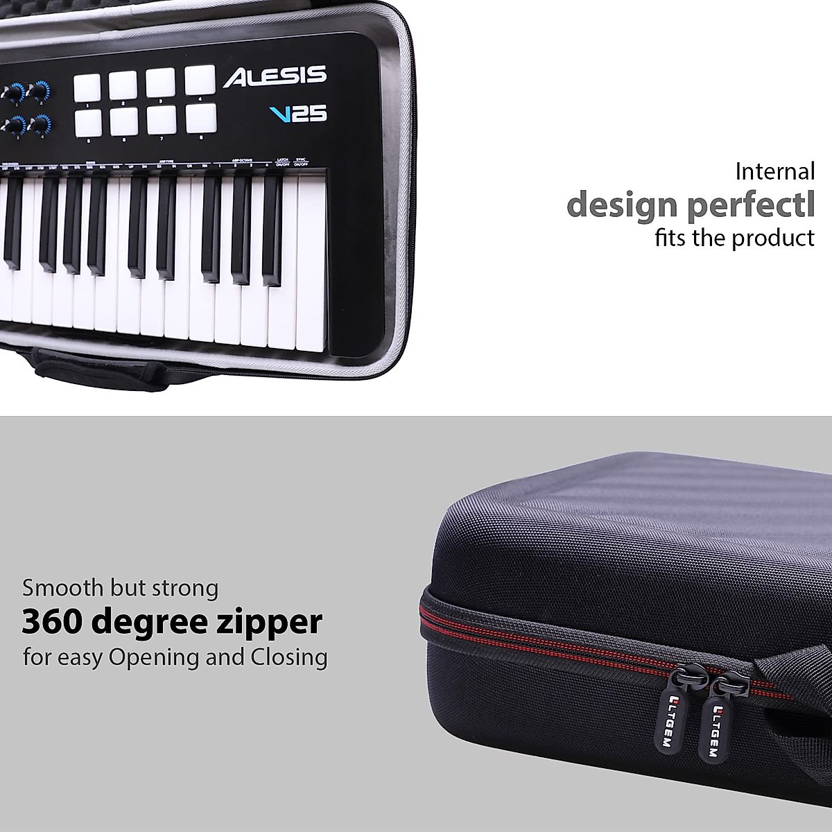 LTGEM Controller Case for Alesis V-Mini - 25-Key USB MIDI Keyboard Controller, Hard Storage Travel Protective Carrying Bag