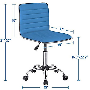Topeakmart Office Chair Low-Back Armless Desk Chair Leather Ribbed Computer Chair Adjustable Height and 360° Swivel, Blue