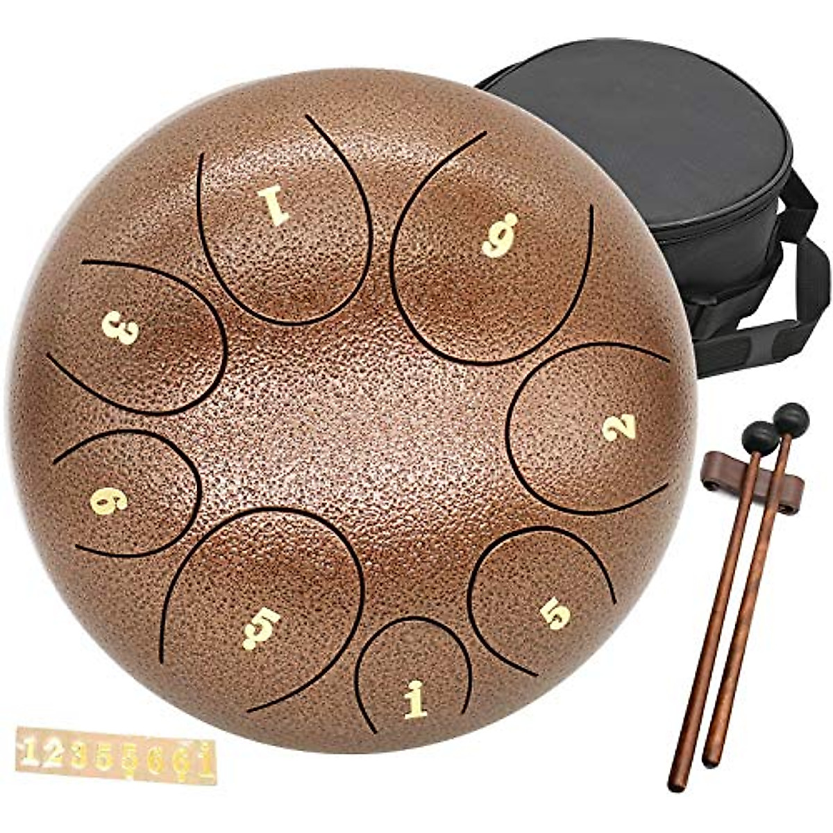 Steel Tongue Drum Tank Drum - Standard C Key 8 Notes 8 inches Pan Drum - Percussion Instrument with Drum Mallets -Handpan Drum with Bag, Music Book, Finger Picks for Camping, Meditation, or Yoga