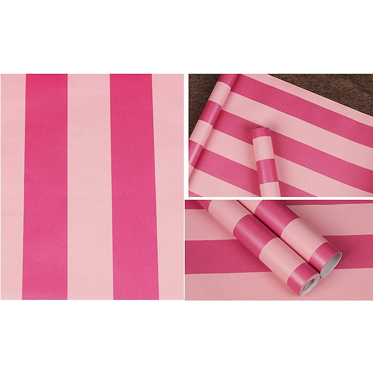 Self Adhesive Vinyl Red Pink Stripe Peel and Stick Wallpaper for Walls Kids Girls Nursery Bedroom 17.7x117 Inches