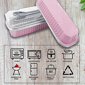 LNYZQUS Mini Loaf Pans With Lids 50 Pack, 6.8oz Rectangle Aluminum Foil Baking Pans Tins Containers,Disposable Ramekins Baking Cups Muffin Tins Cupcake Cups For Mini Cake Bread Loaf -Pink