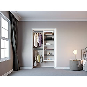 Closet Kit with Hanging Rods & Shelves - Corner Closet System - Closet Shelves - Closet Organizers and Storage Shelves (White, 63 inches Wide) Closet Shelving