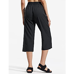 ZUTY Capri Pants for Women Wide Leg Lightweight Quick Dry Comfy Loose Lounge Sweatpants Capris Crop Pants Pockets Black-1 2XL
