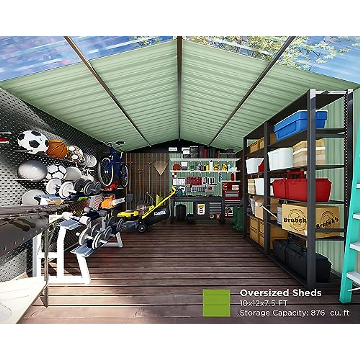 VanAcc 10x12x7.5 FT Outdoor Storage Shed, Galvanized Steel Metal Garden Sheds Kit with 2 Light Transmitting Window and Double Lockable Door, Oversized Tool Sheds for Backyard Patio Dark Grey/White