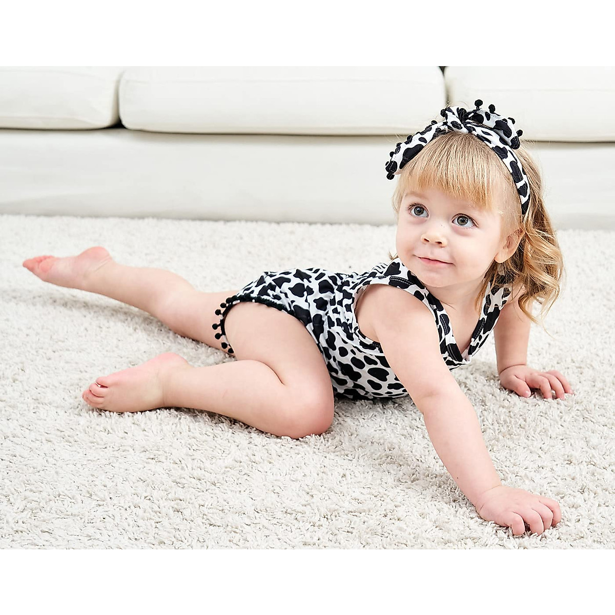 UNICOMIDEA Unisex Baby Girl Outfits Infant Boy's Rompers Toddler Cow Jumpsuits with 3D Soft Newborn Clothes White Headband