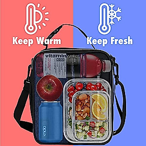 opux Insulated Lunch Box for Men Women Adult, Compact Lunch Bag for Kids Boy Girl Teen, Soft Lunch Cooler Bag for Work School, Leakproof Lunchbox Lunch Pail with Clip-on Buckle, Heather Navy