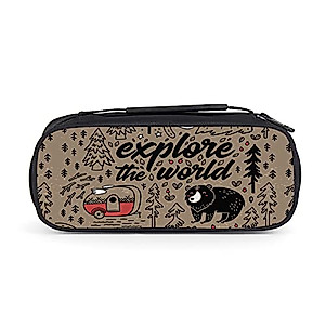 Large pencil case,explore the world bear pencil bag stationery bag portable large storage bag pencil box pencil holder