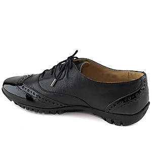 Womens Casual Comfortable Genuine Leather Lightweight Performance Spikeless Breathable Waterproof Cushion Support Laceup Golf Shoe Black Soft Patent 7.5