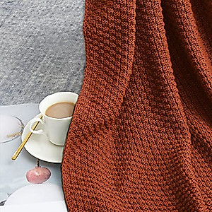 TREELY Rust Knit Throw Blanket for Couch, Soft Cozy Knitted Blankets 60" x 80", Fall Warm Breathable Blanket Decorative for Sofa Bed Living Room