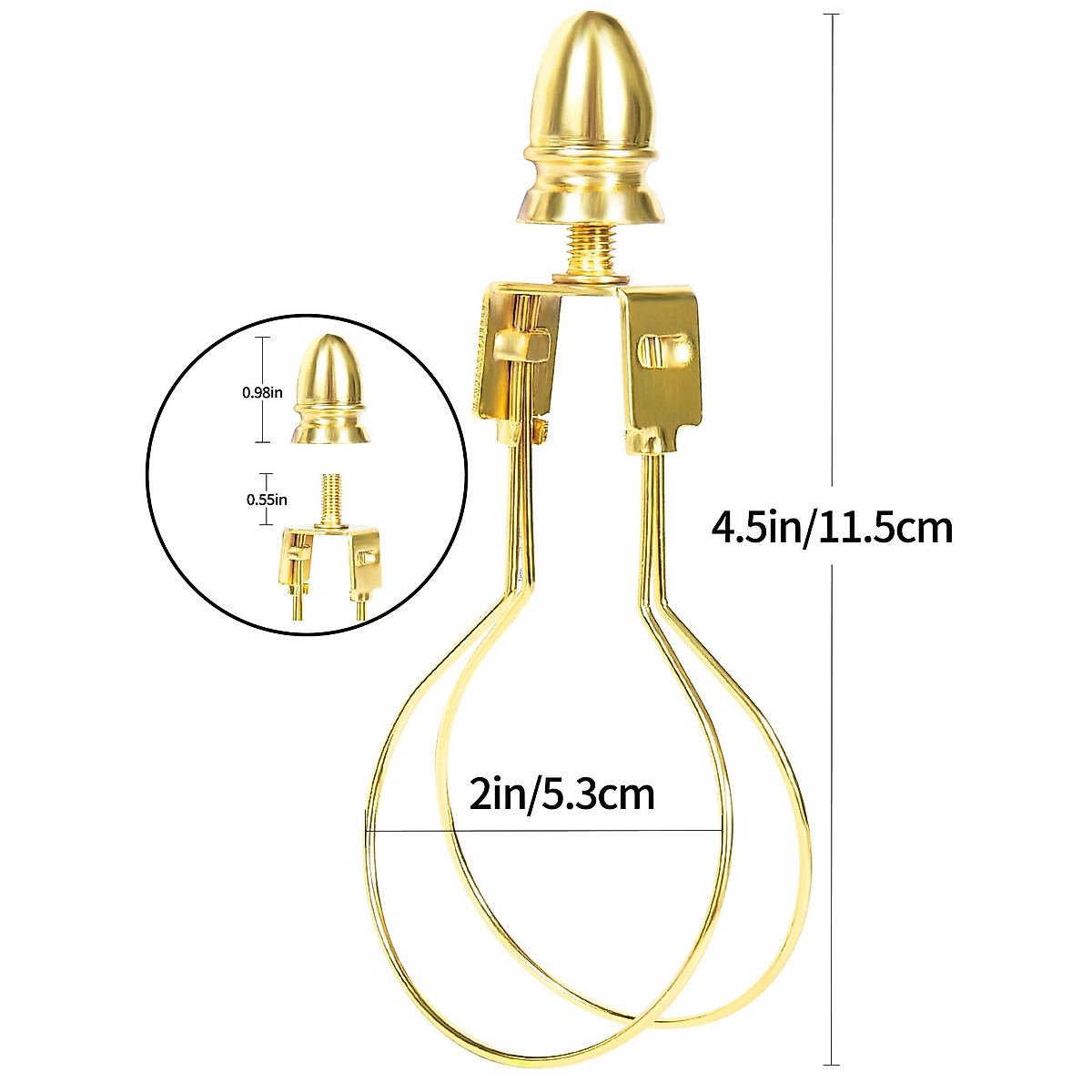 GIGIVOSHA Lamp Shade Harp Holder Adapter kit - Clip on Lampshade Light Bulb With Shade Attaching Finials Support Fitter Parts Converter(2 Pack, Polished Brass)