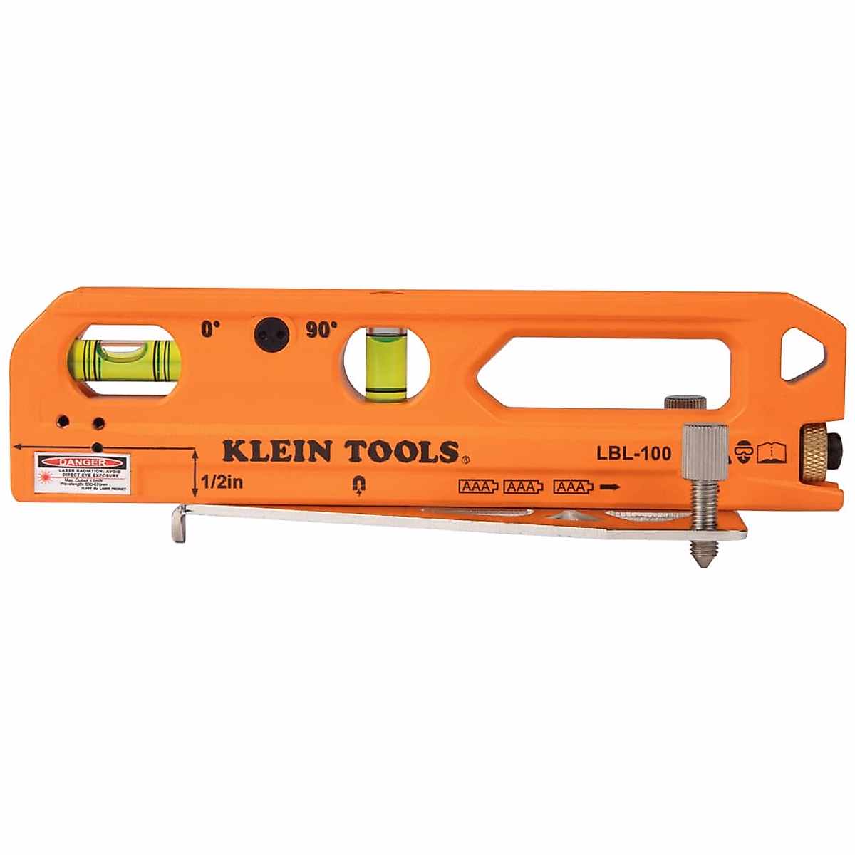 Klein Tools LBL100 Laser Level with Level Bubble Vials, Magnetic, 3-Vial with Leveling Base, Laser Line and Laser Spot Orange