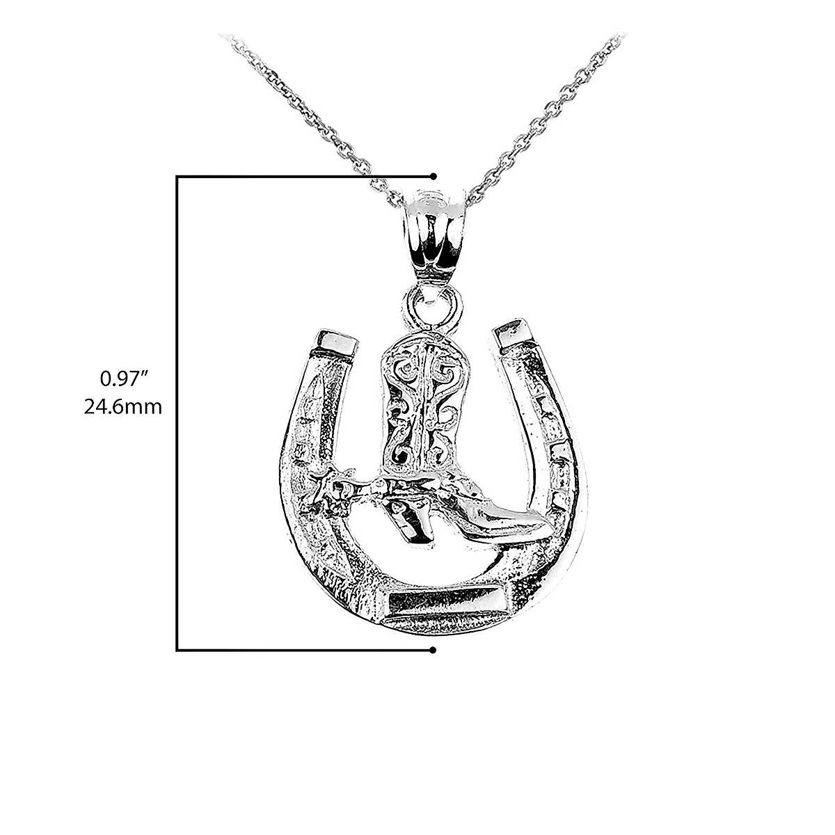 .925 Sterling Silver Lucky Horseshoe with Cowboy Boot Charm Pendant Necklace with Rolo Chain - 16"
