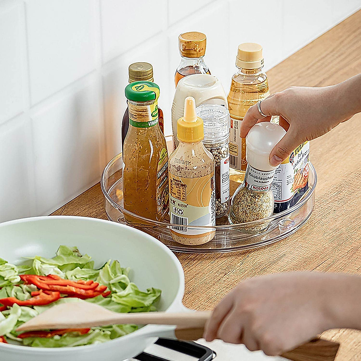 Lazy Susan Organizer 9.25 Inches Clear Turntable, 2 Pack Lazy Susan for Cabinet, Rotating Spice Rack Kitchen Storage Perfume Organizers for Fefrigerator, Pantry, Countertop, Table, Vanity, Bathroom