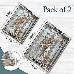 Rustic Serving Tray with Extra Long Handle, Decoration Tray, Bed Tray(set of 2)Large 20 x 14 x 2'' -Small 16 x 11 x 2'' Dinner Romantic Breakfast on Bed for your Partner, Home decor, Coffee Table Tray