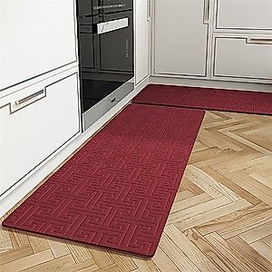 GIBZ Absorbent Kitchen Mat Anti Fatigue & Non Slip Floor Rug Cushioned Runner for Home Sink Entryway, Red, 40×60cm