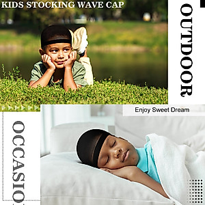 Toulite 12 Pcs Kids Stocking Wave Cap Stretchy Skull Cap Kids Wig Hats Baby Beanie Stretchy Stocking Hats(Black)