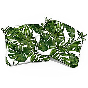 TWLEAR Indoor/Outdoor Wicker Chair Cushions, U-shape Tufted Patio Seat Cushions All Weather for Outdoor Furniture Home Garden Office Chair Use, 19”x19”x5”, 2 Pack, Palm Green