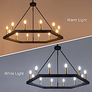 Wellmet 12 Light Large Chandeliers for High Ceilings, Modern Farmhouse Chandelier 40" Diameter, Black and Gold Wagon Wheel Light Fixture for Foyer, Dining Room, Living Room, Hexagon Shape
