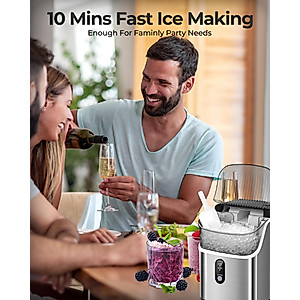 Havato Nugget Ice Maker Countertop with Soft Chewable Pellet Ice,Pebble Portable Ice Machine with Ice Scoop, 34lb in 24Hrs, One-Click Operation, Self-Cleaning, Stainless
