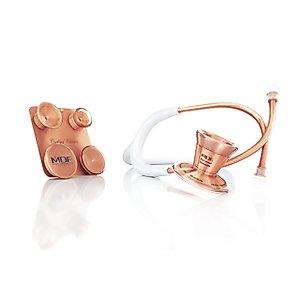 MDF Instruments Rosegold ProCardial Cardiology Stethoscope (Rose Gold - White) + MDF Pediatric and Neonatal Attachments with Clip