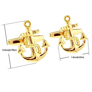 HONEY BEAR Mens Vintage Boat Anchor Sailors Ocean Cufflinks Steel Wedding Gift Gold
