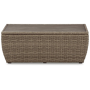 Signature Design by Ashley Sandy Bloom Casual Outdoor Resin Wicker Rectangular Coffee Table, Light Brown