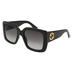 Gucci GG0141S 001 53MM Black/Grey Gradient Rectangular Sunglasses for Women + BUNDLE with Designer iWear Eyewear Kit