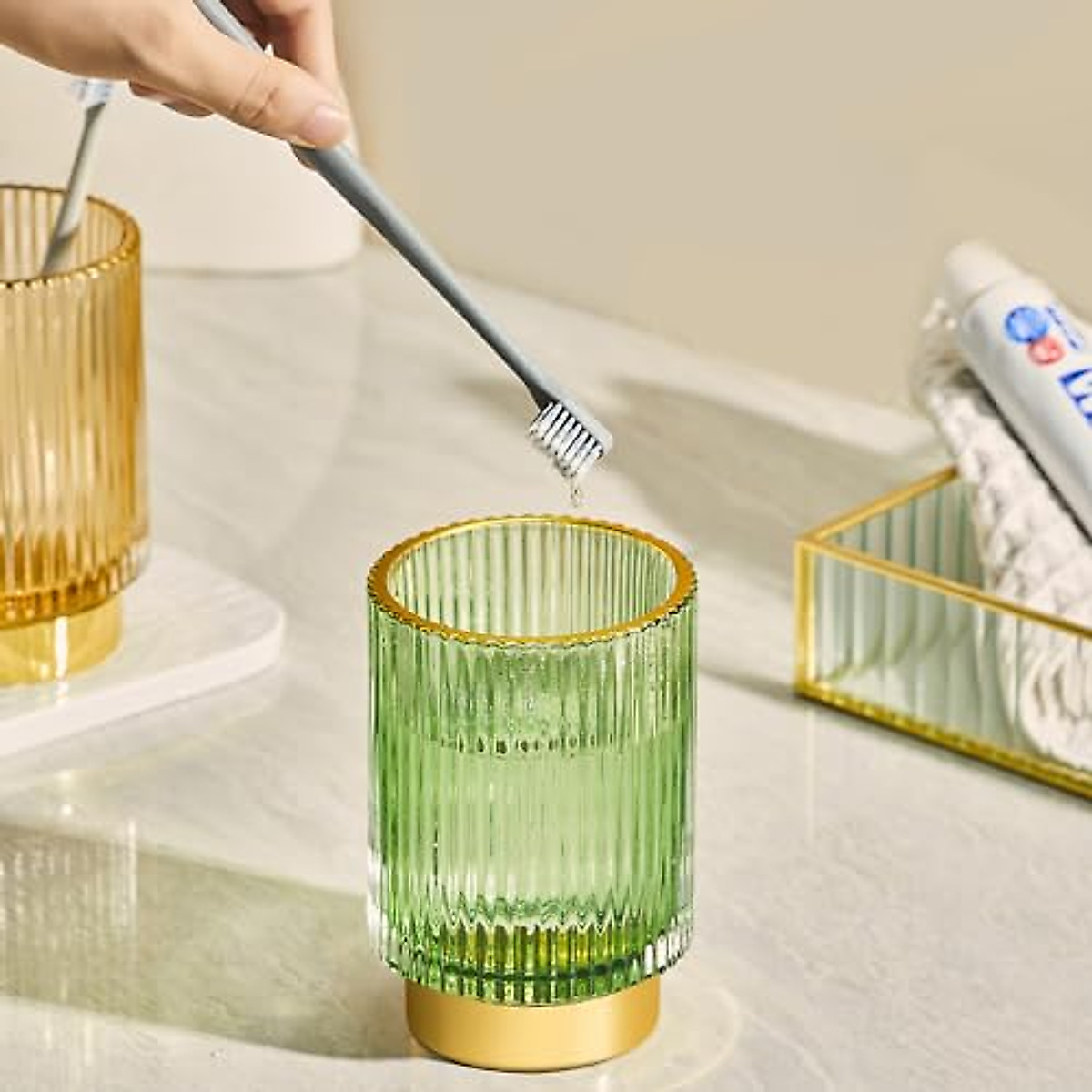 LEICURACE Makeup Brush Holder Toothbrush Holders Crystal Makeup Holder Small Makeup Organizer Retro Desktop Eyeliners Eyebrow Pencil Storage