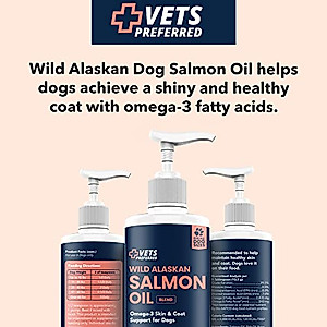Vets Preferred Wild Alaskan Salmon Oil for Dogs – Premium Omega 3 Fish Oil for Healthy Dog Coat – Immune Support and Heart Health – All Natural – Rich in EPA and DHA